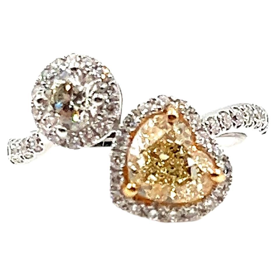 1.68 ct Natural Yellow Moi Et Toi Diamond Ring For Sale at 1stDibs