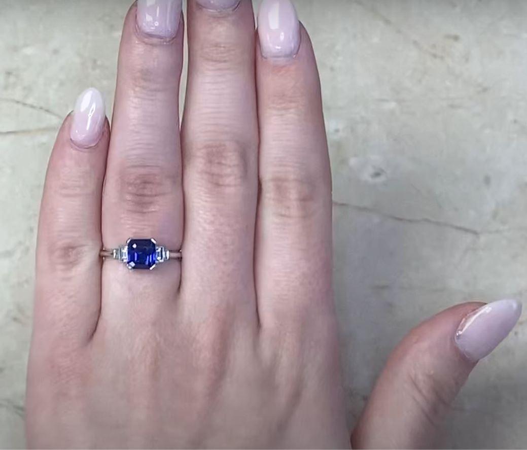 1.68ct Emerald Cut Natural Sapphire Engagement Ring, H Color, Platinum For Sale at 1stDibs