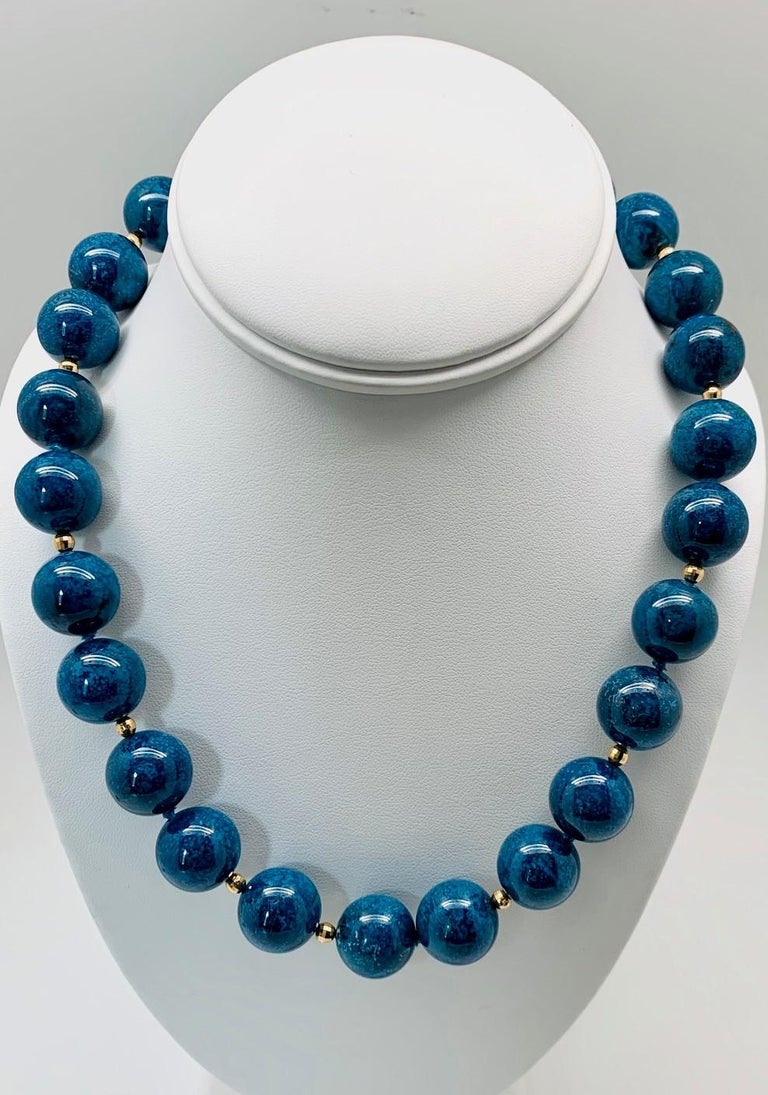 Round Chrysocolla Bead Necklace with Yellow Gold, 202 Grams at 1stDibs