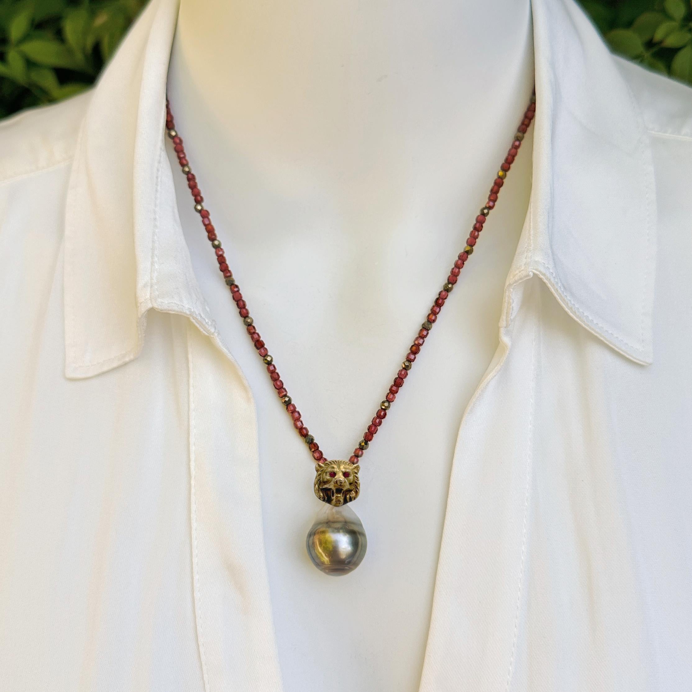 16mm Tahitian Pearl "Roar" Pendant with Vintage Gold Lion Bale on ...