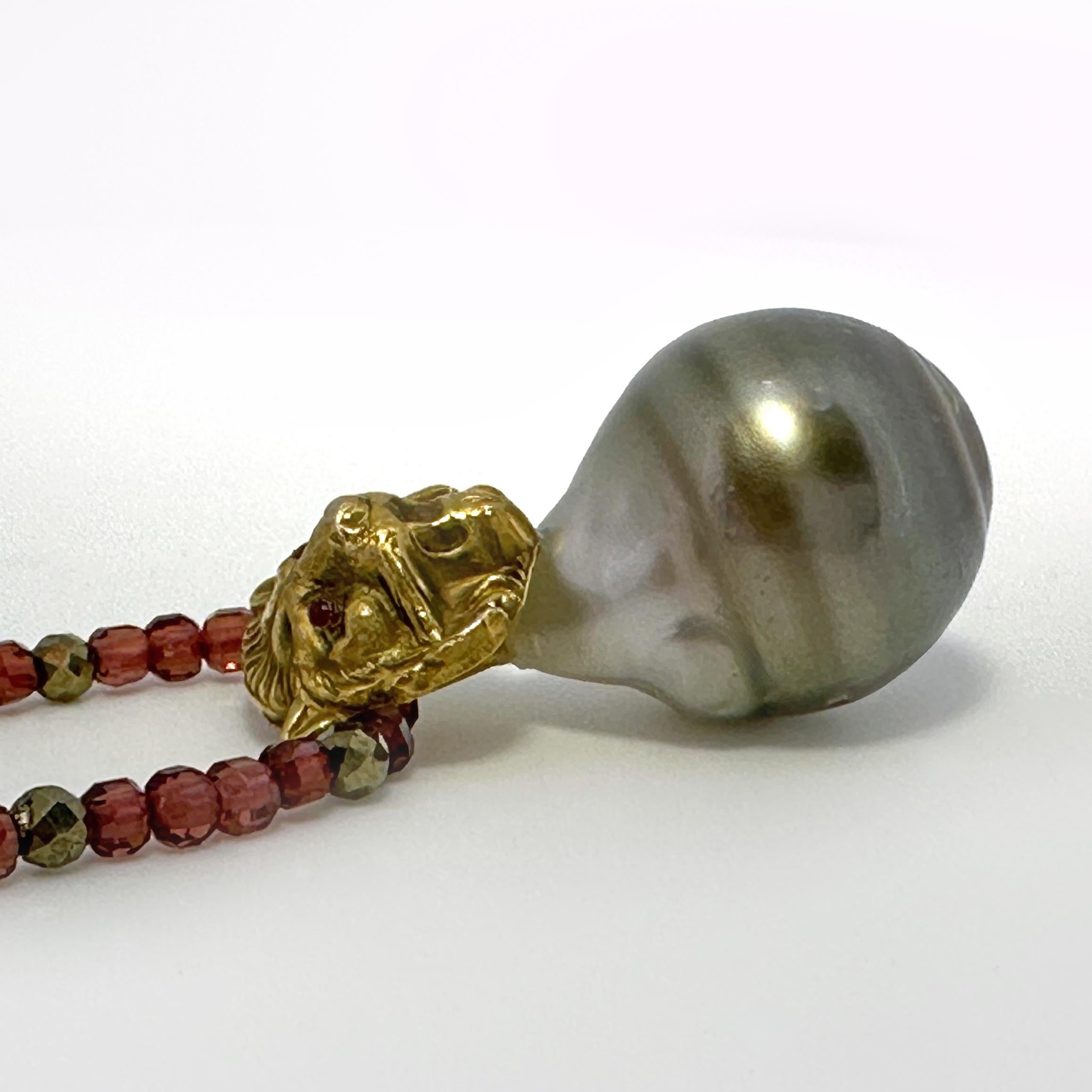 16mm Tahitian Pearl "Roar" Pendant with Vintage Gold Lion Bale on ...