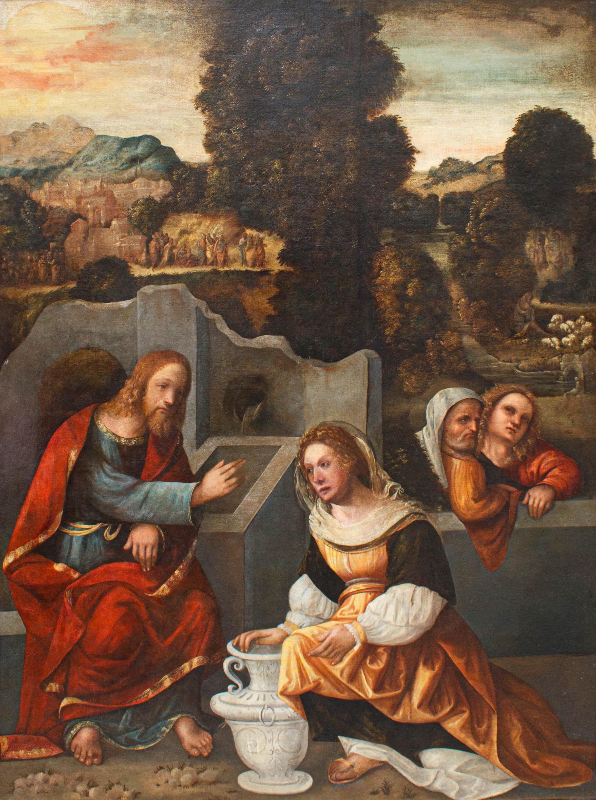 16th Century Christ and the Samaritan Oil on Canvas Circle of Giovanni ...