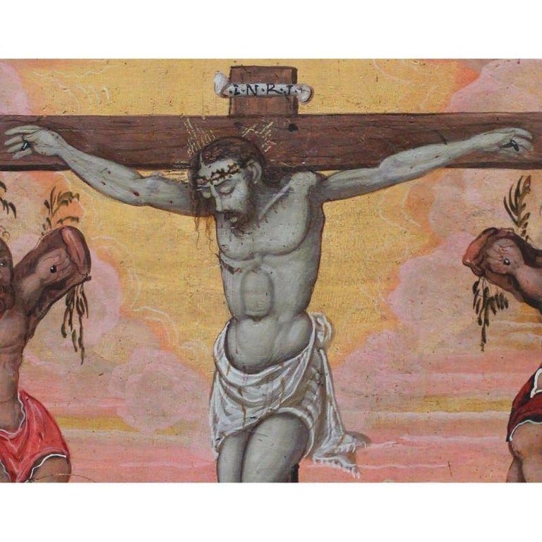 16th Century Crucifixion Painting Tempera on Wood Cretan School For ...