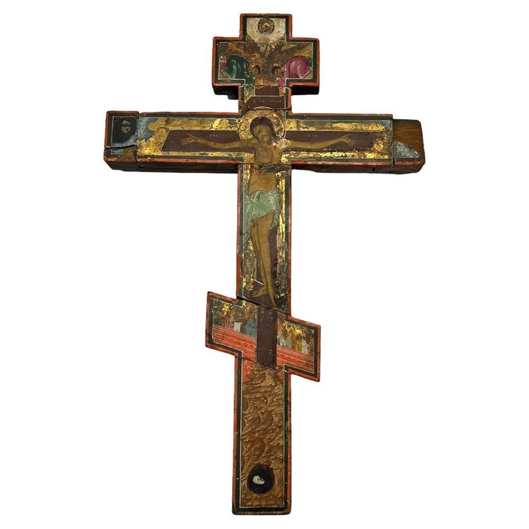 16th Century Hand-Painted and Carved Wood Russian Orthodox Cross For ...