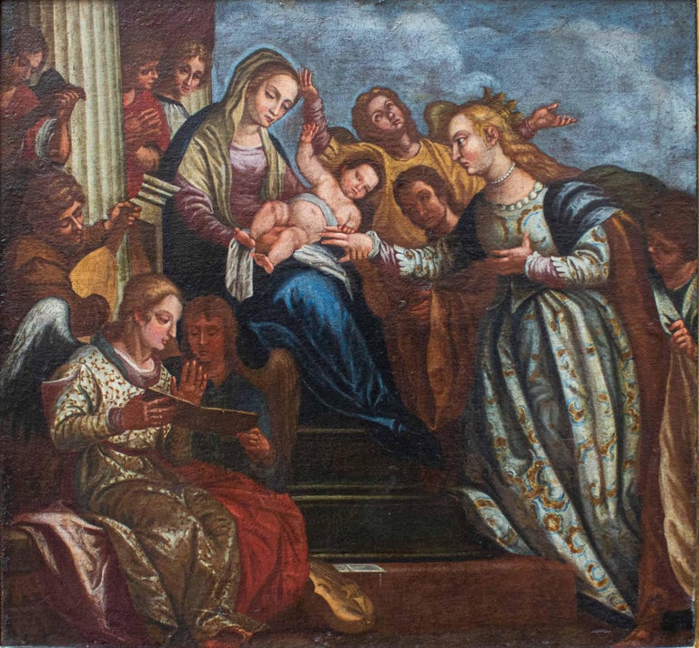 Mystische Hochzeit der Heiligen Katharina, Öl auf Leinwand, 16. Jahrhundert im Angebot bei 1stDibs