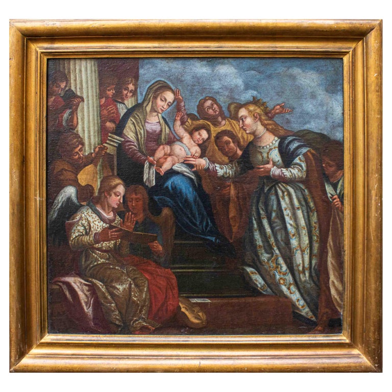 Mystische Hochzeit der Heiligen Katharina, Öl auf Leinwand, 16. Jahrhundert im Angebot bei 1stDibs