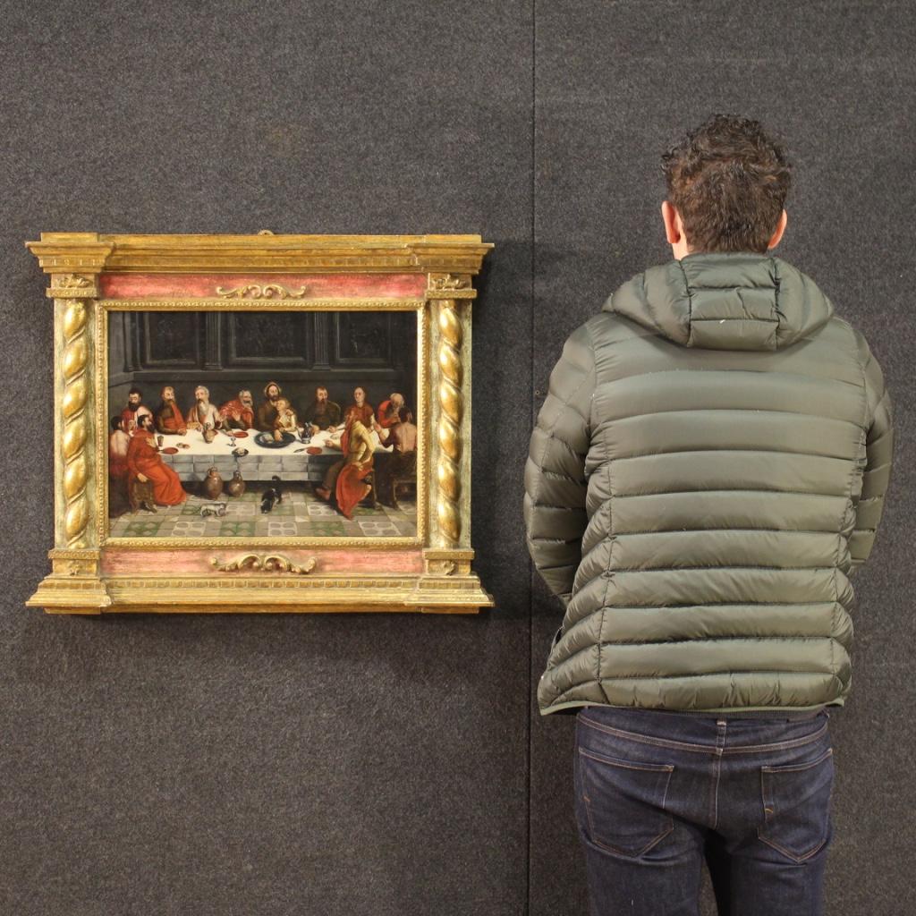 16th Century Oil on Oak Panel Antique Flemish Religious Painting Last Supper For Sale at 1stDibs