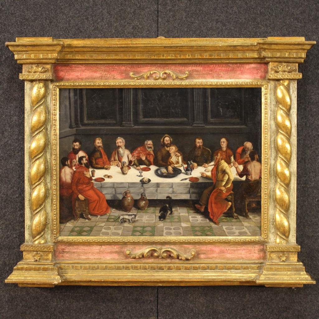 16th Century Oil on Oak Panel Antique Flemish Religious Painting Last Supper For Sale at 1stDibs