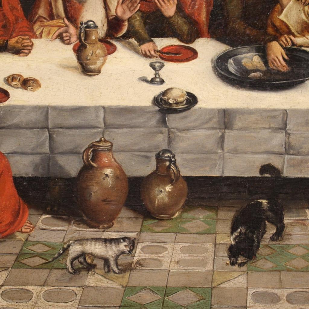 16th Century Oil on Oak Panel Antique Flemish Religious Painting Last Supper For Sale at 1stDibs