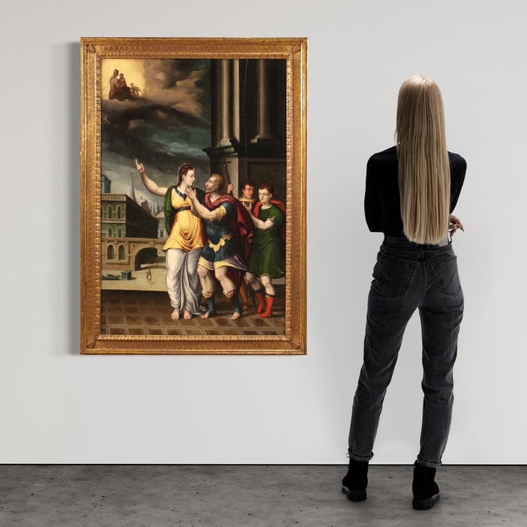 16th Century Oil on Panel French Antique Painting the Tiburtine Sybil ...