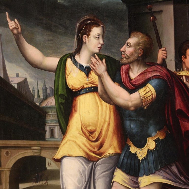 16th Century Oil on Panel French Antique Painting the Tiburtine Sybil ...