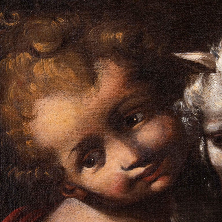 16th Century San Giovannino with Lamb Painting Oil on Canvas Area of ...