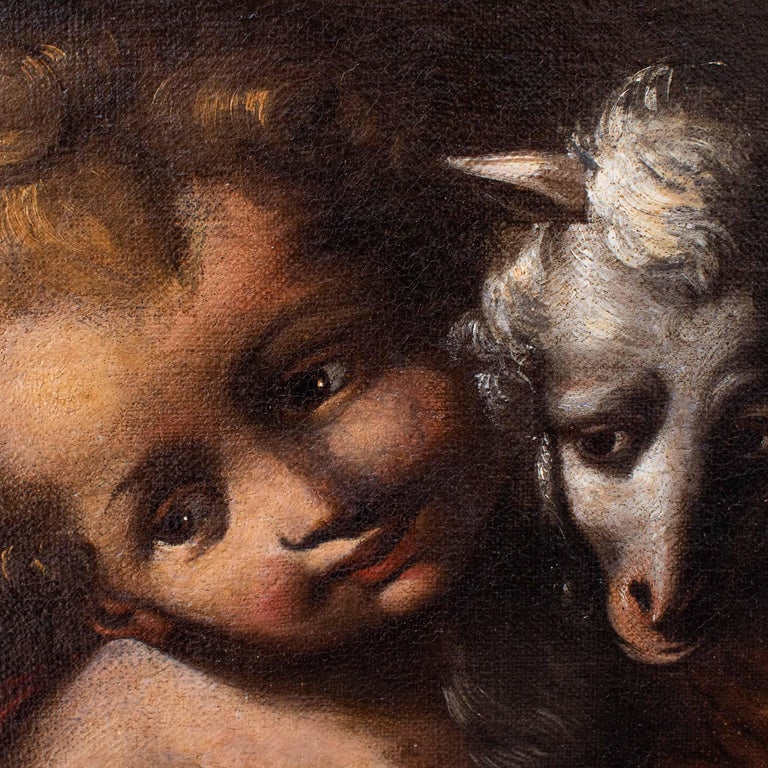 16th Century San Giovannino with Lamb Painting Oil on Canvas Area of ...