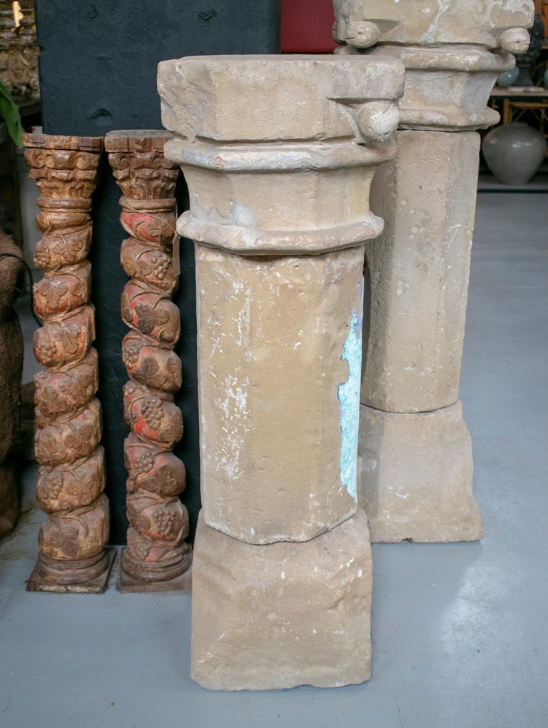 16th Century Spanish Hand Carved Stone Pedestal Column at 1stDibs