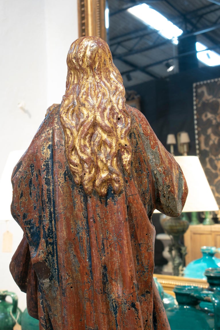 16th Century Spanish Religious Painted Wooden Sculpture of Woman with ...