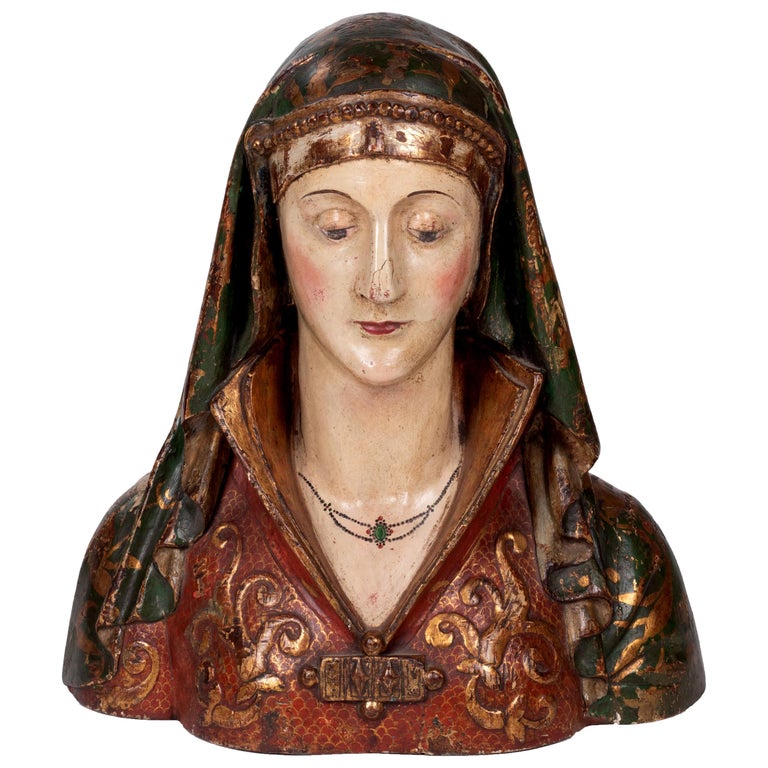 16th Century Spanish Wooden Painted and Gilded Reliquary Bust of a ...
