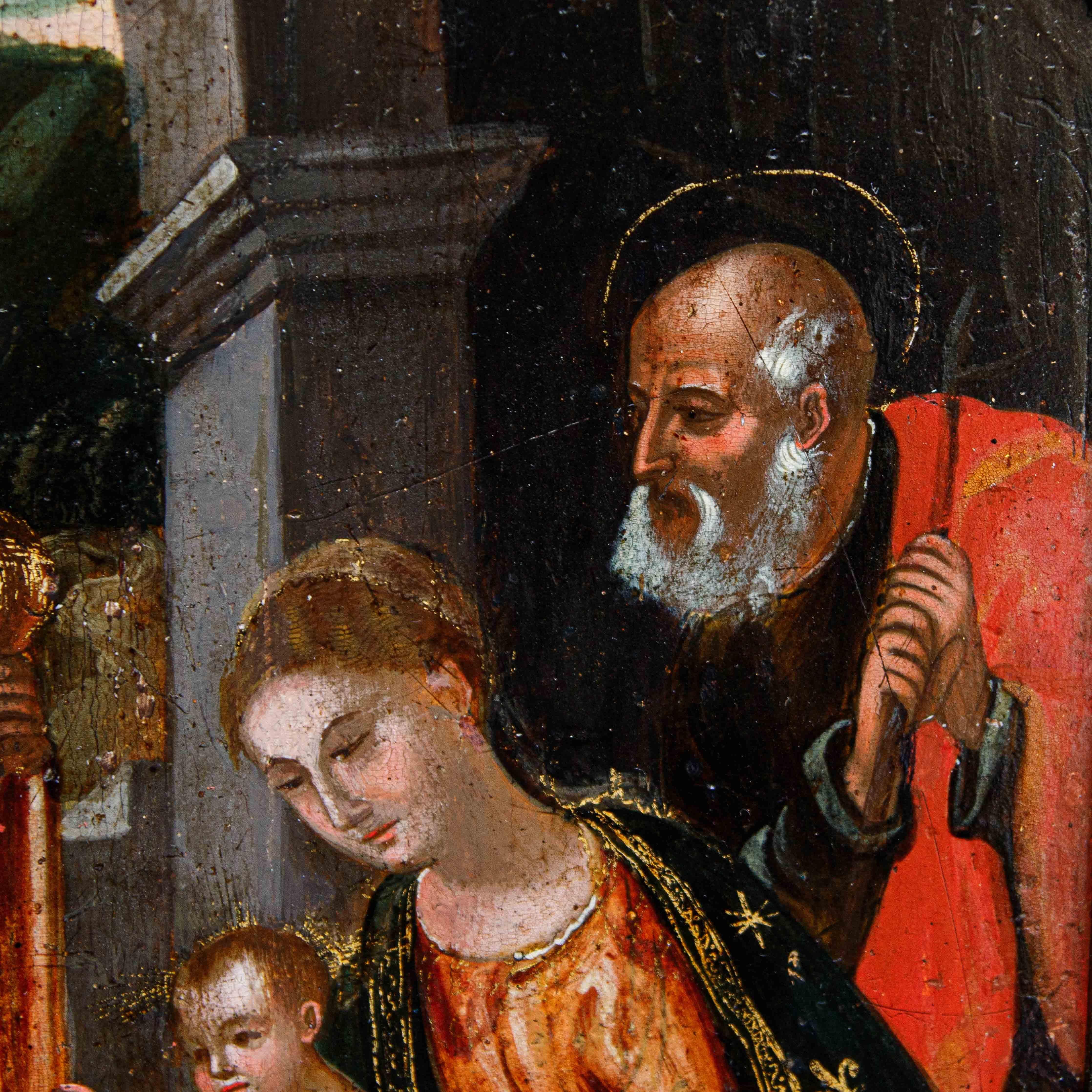 16th century tempera painting on panel depicting Adoration of the Magi ...