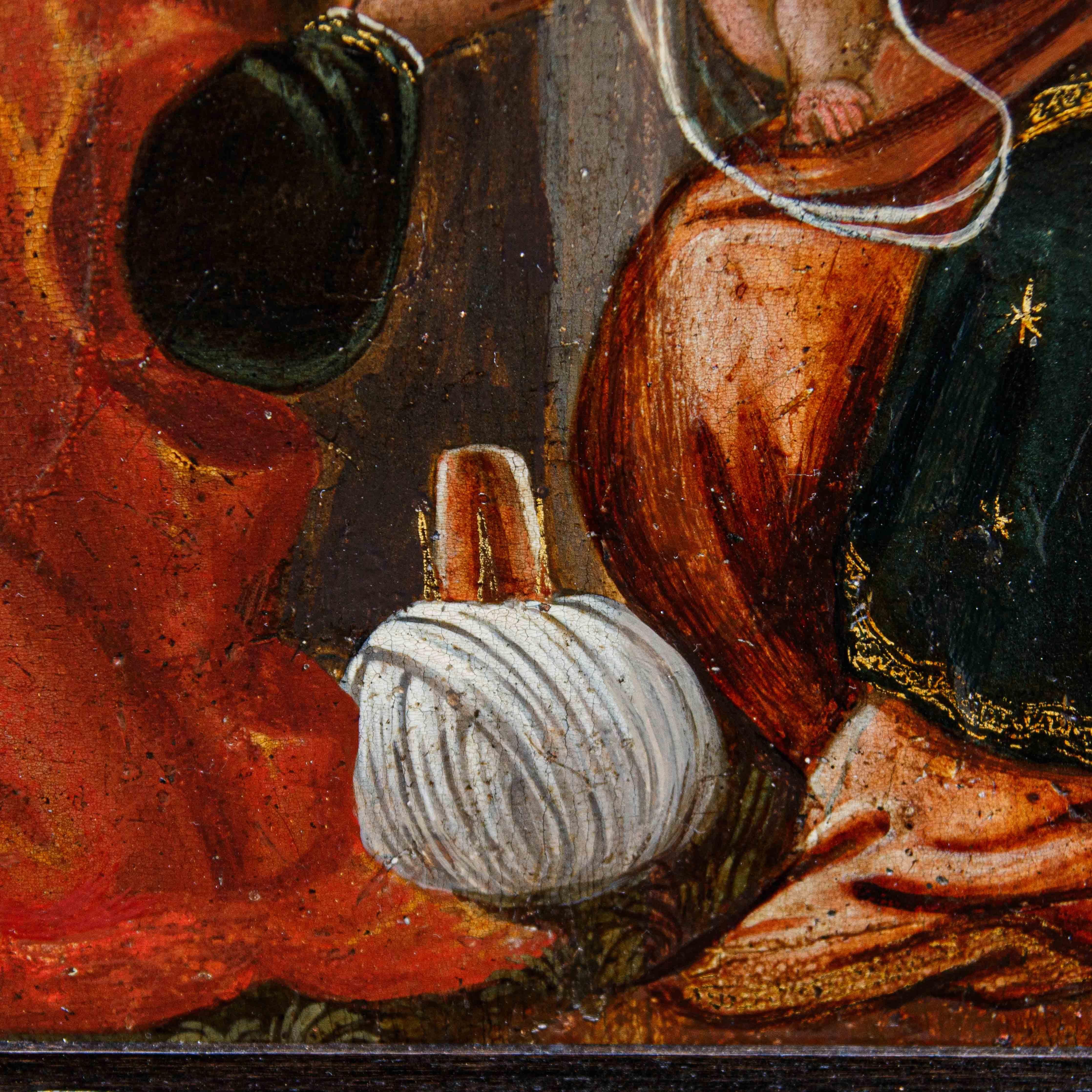 16th century tempera painting on panel depicting Adoration of the Magi ...