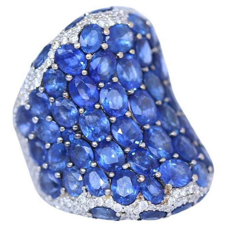 17 Ct Sapphires Diamonds Fashion Ring 18K White Gold, 2000 For Sale at ...