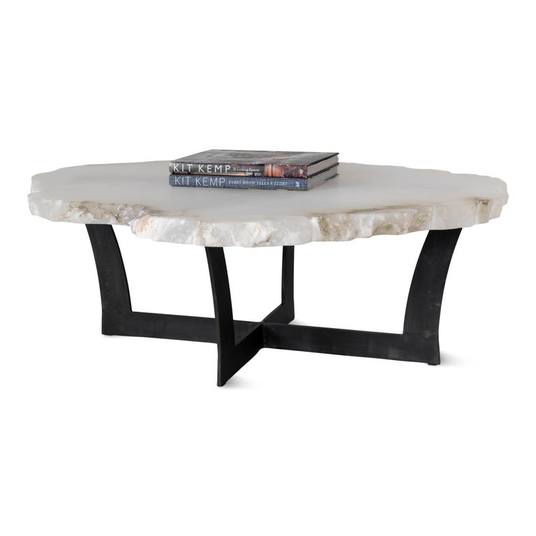 Italian Alabaster Slab on Steel Base Coffee Table at 1stDibs