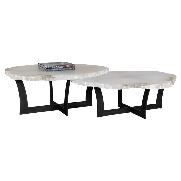 Italian Alabaster Slab on Steel Base Coffee Table at 1stDibs