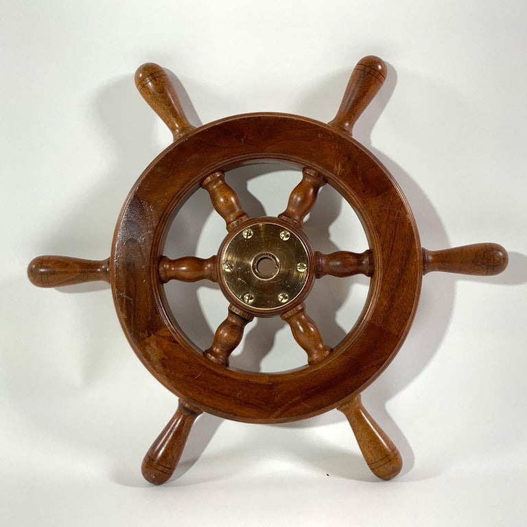 Varnished Six Spoke Yacht Wheel For Sale at 1stDibs