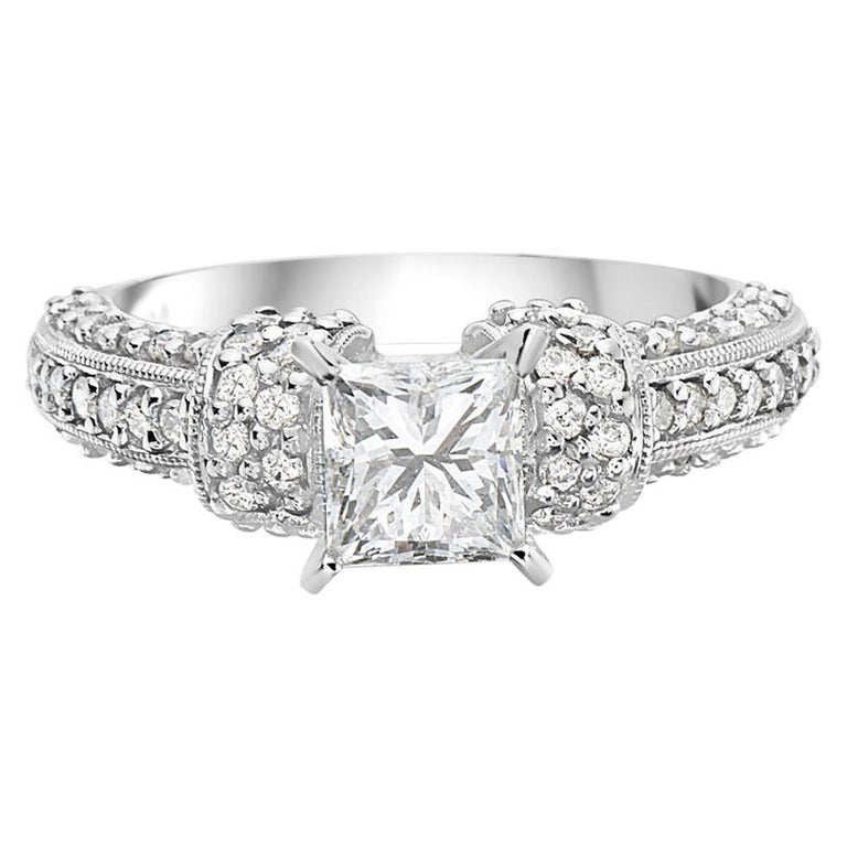 1.70 Carat 18 Karat White Gold Princess Cut Pave Set Engagement Ring ...