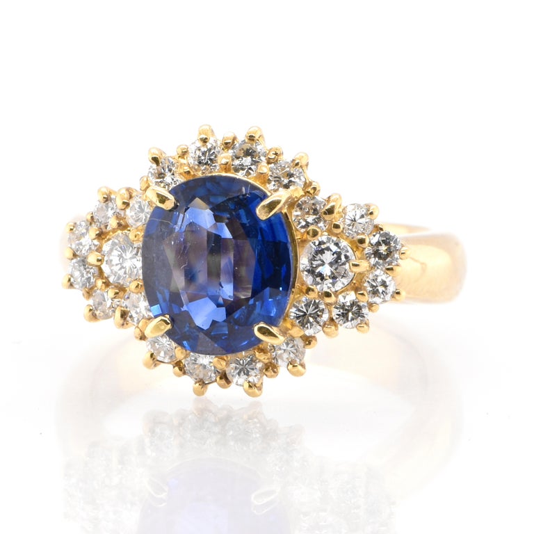 Bague en or jaune 18 carats sertie d'un saphir naturel de 1,70 carat et ...