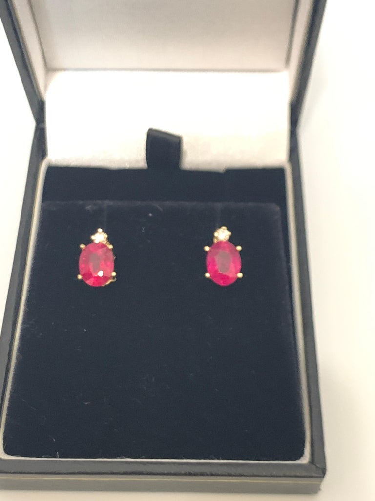 1.70 Carat Oval Natural Ruby and Diamond Stud Post Earrings 14 Karat ...