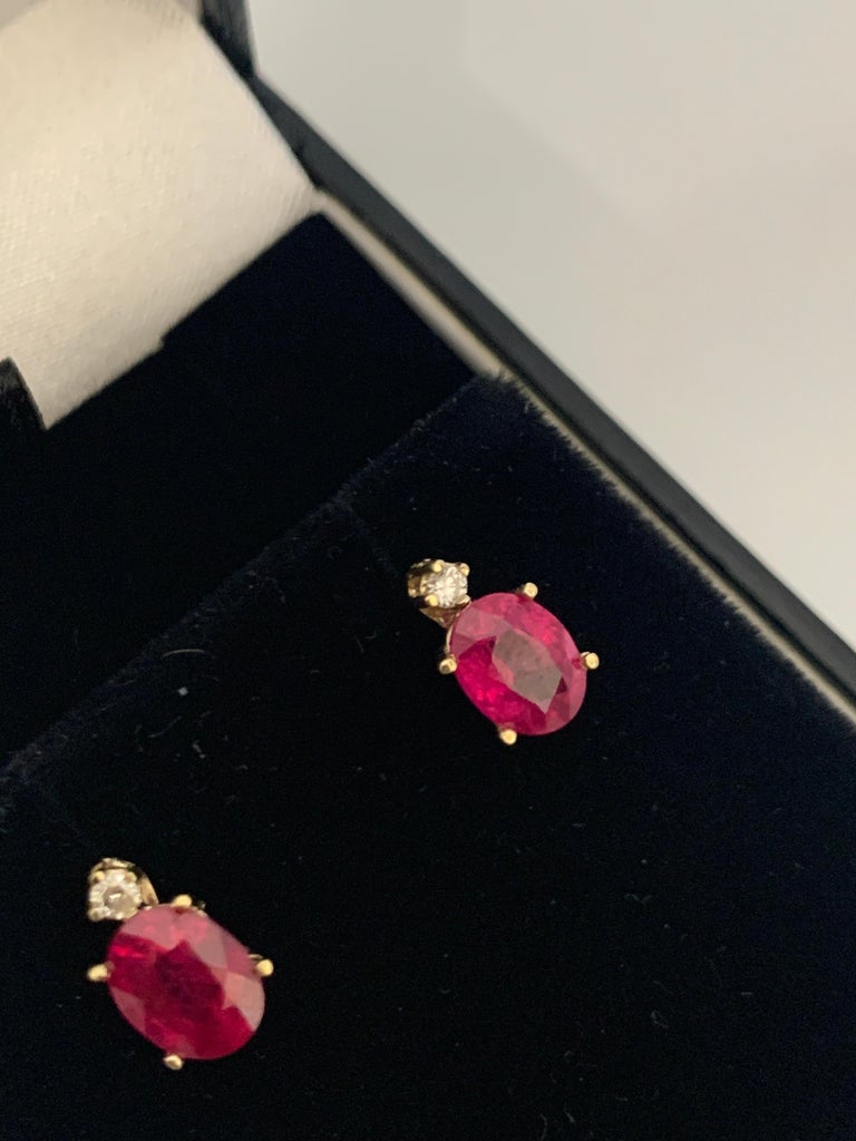 1.70 Carat Oval Natural Ruby and Diamond Stud Post Earrings 14 Karat ...