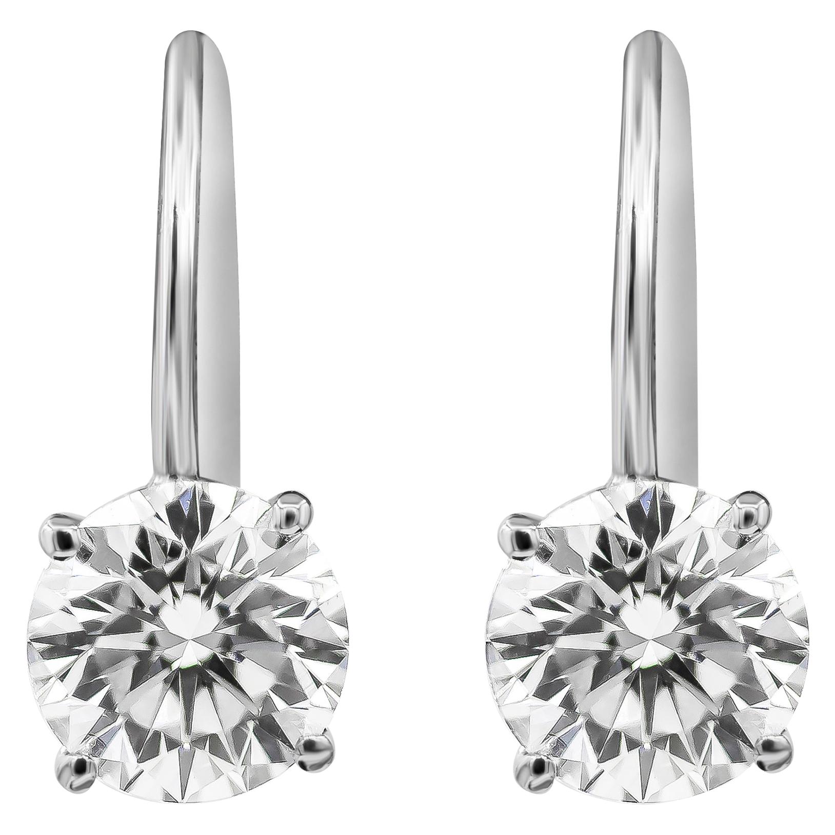 5.58 Carat Round Brilliant Diamond Drop Earrings For Sale at 1stDibs