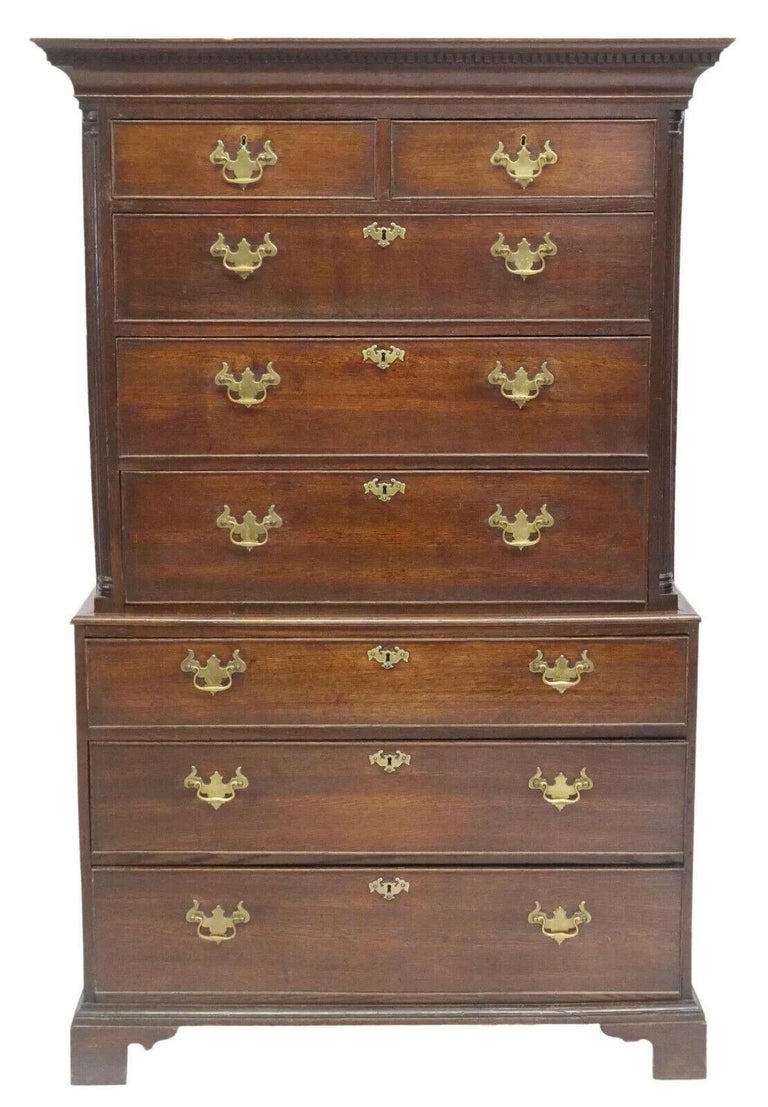 1700s Antique English Georgian Period, Oak, Cornice, 8 Drawers, Chest ...
