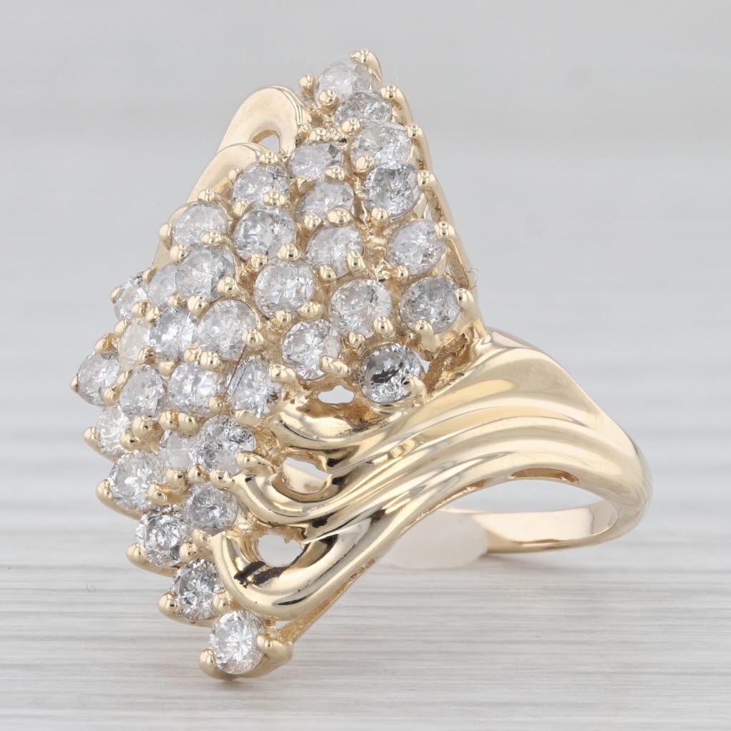 Yellow Gold Diamond Knot Twist Cluster Ring - 10k Baguette .10ctw For ...