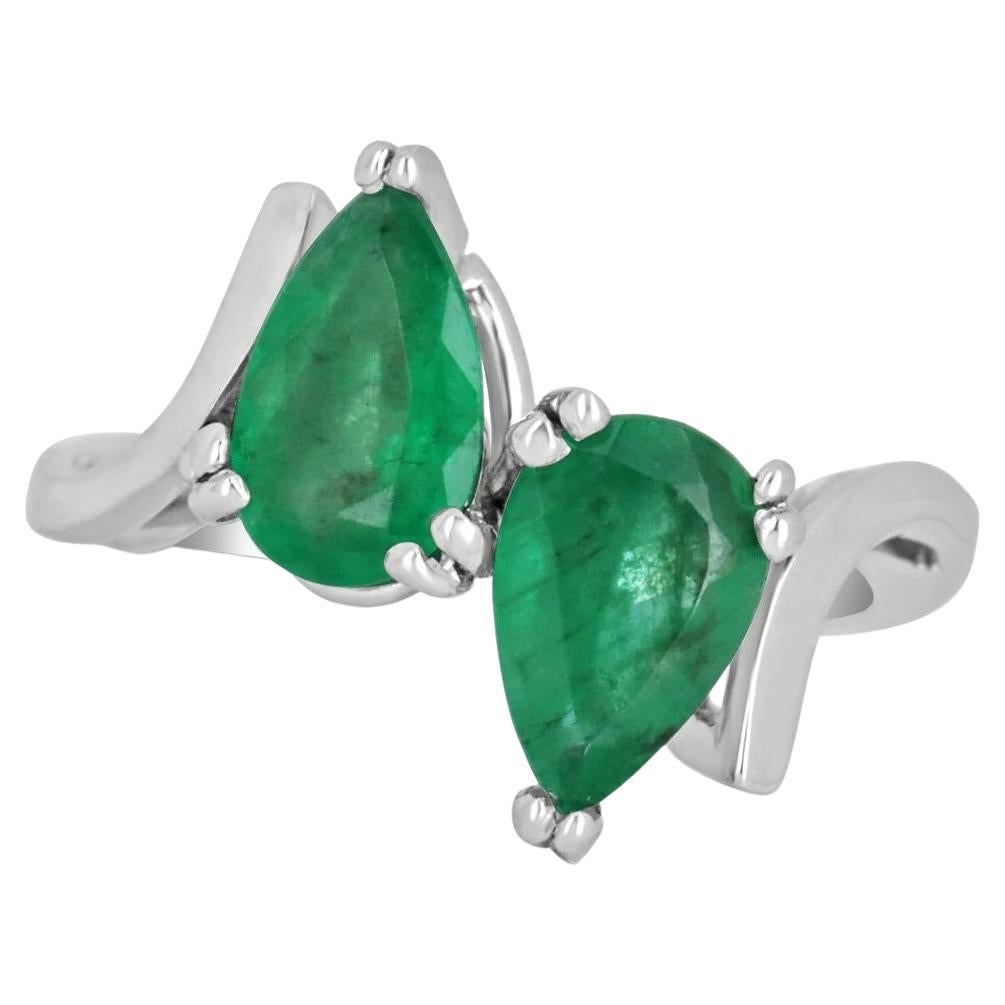 1.70tcw 18K Colombian Emerald-Pear Cut Dual Statement White Gold Ring ...