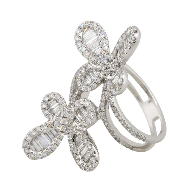 1.71 Carat Diamond Overpass Butterfly Long Ring 18 Karat in Stock For ...