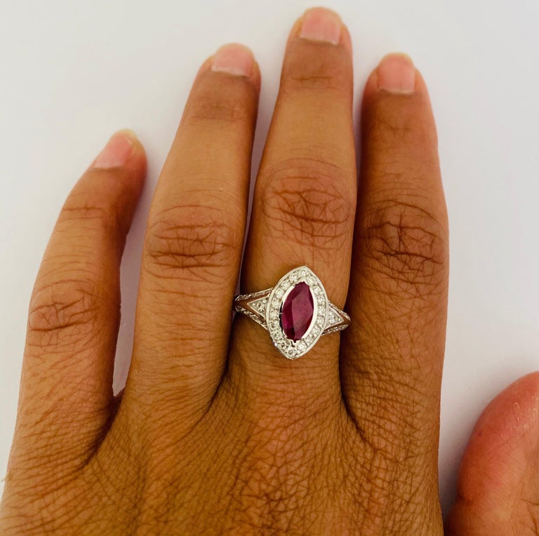 1.71 Carat Marquise Cut Ruby Diamond 18 Karat White Gold Bridal Ring ...