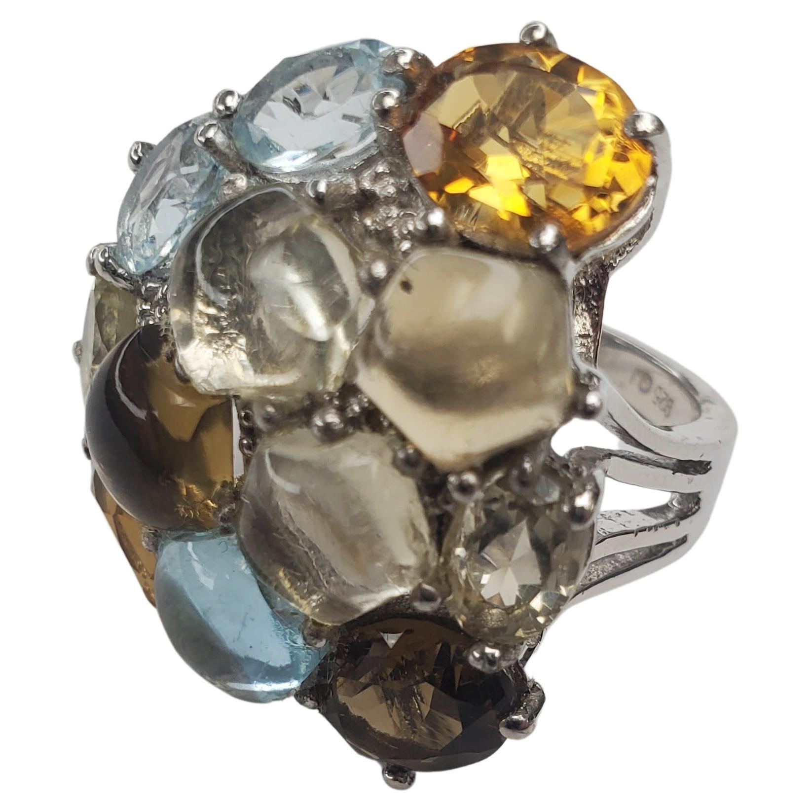 Sterling Silver Multi-Stone Flower Cluster Ring at 1stDibs