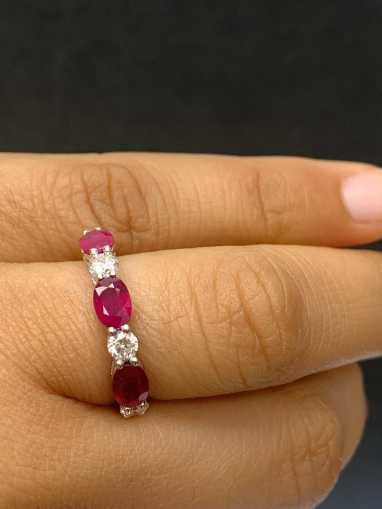1.71 Carat Oval Cut Ruby and Diamond Band in 14K White Gold For Sale at ...