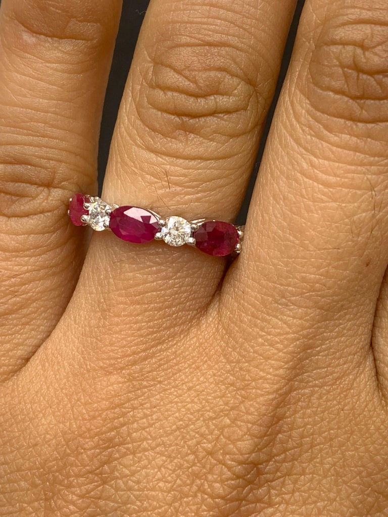 1.71 Carat Oval Cut Ruby and Diamond Band in 14K White Gold For Sale at ...