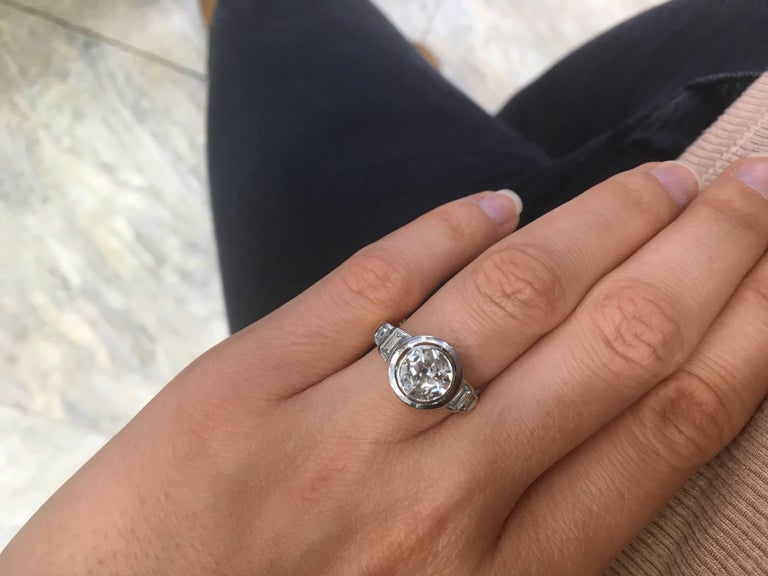 173 Carat Old Euro Round Cut Bezel Set Art Deco Style Engagement Ring