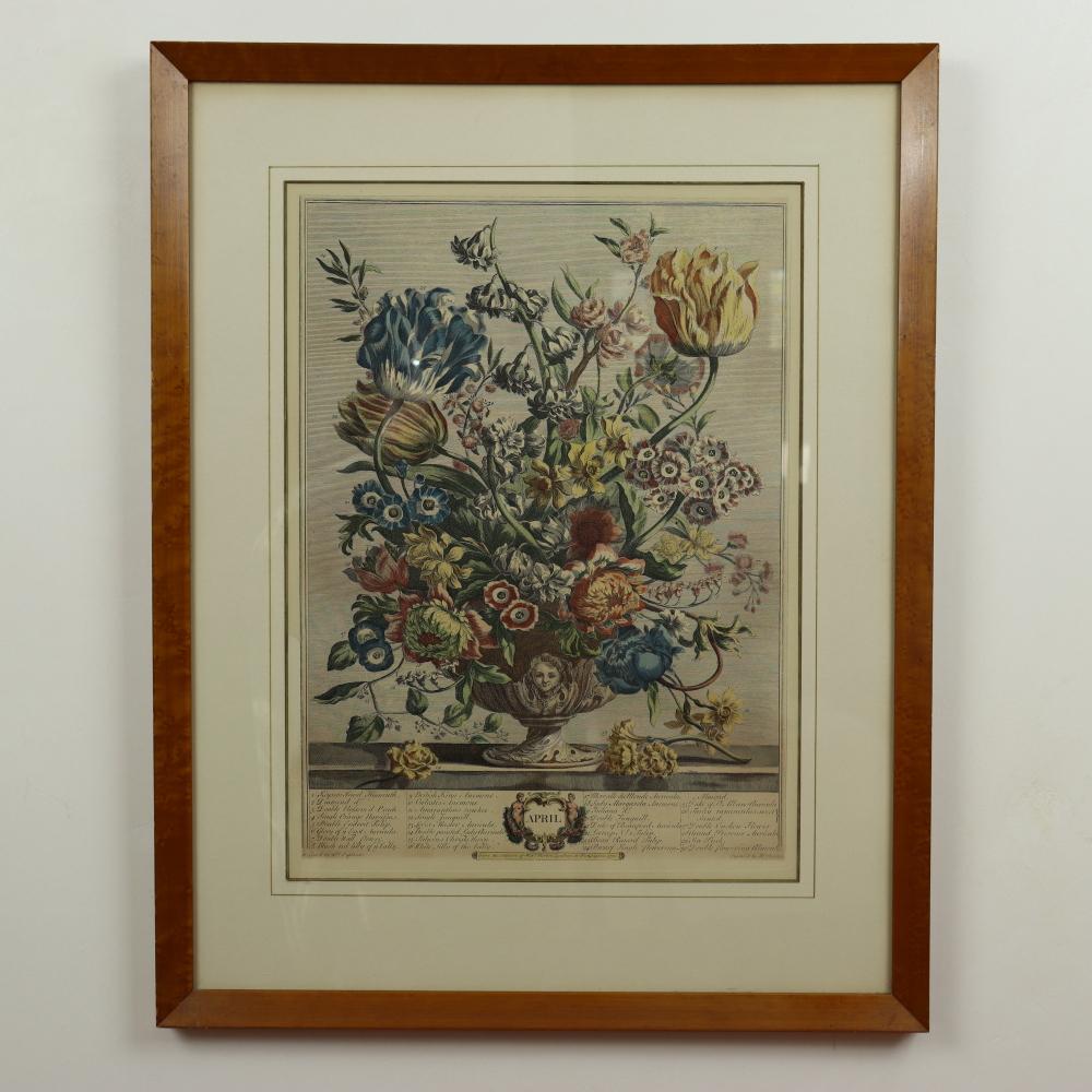 1730 Robert Furber - April Floral Calendar Hand Colored Etching By H ...