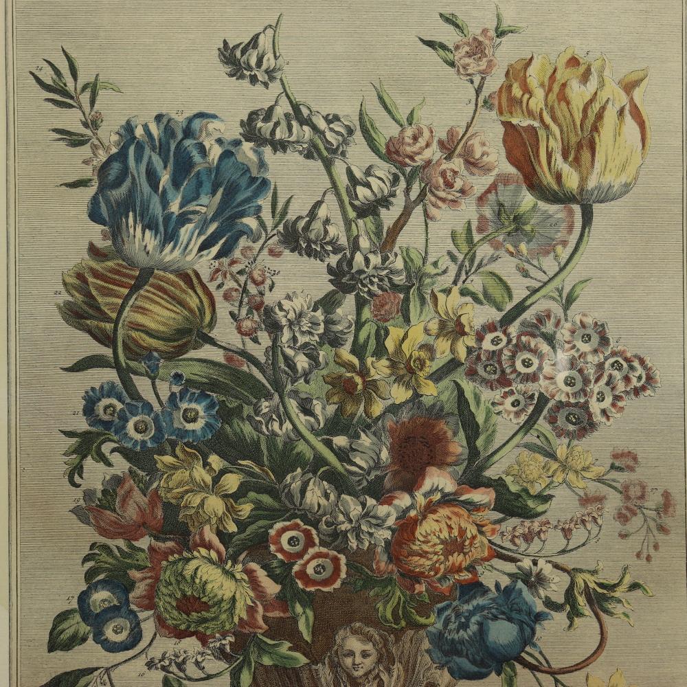 1730 Robert Furber - April Floral Calendar Hand Colored Etching By H ...