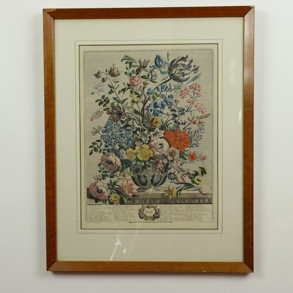 1730 Robert Furber May Floral Calendar Hand Colored Etching by H ...