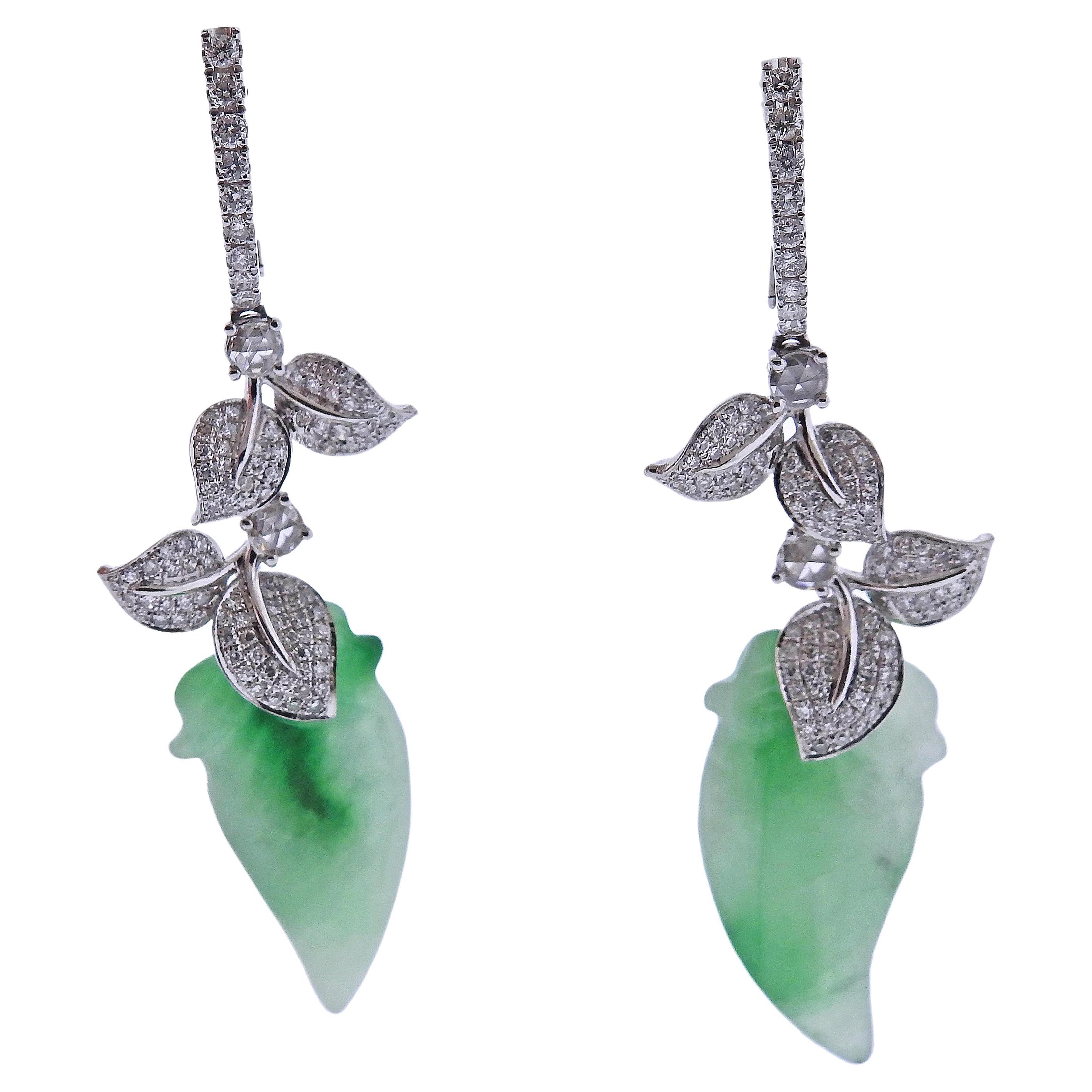 Carved Natural Jadeite Drop Earrings - GIA For Sale at 1stDibs