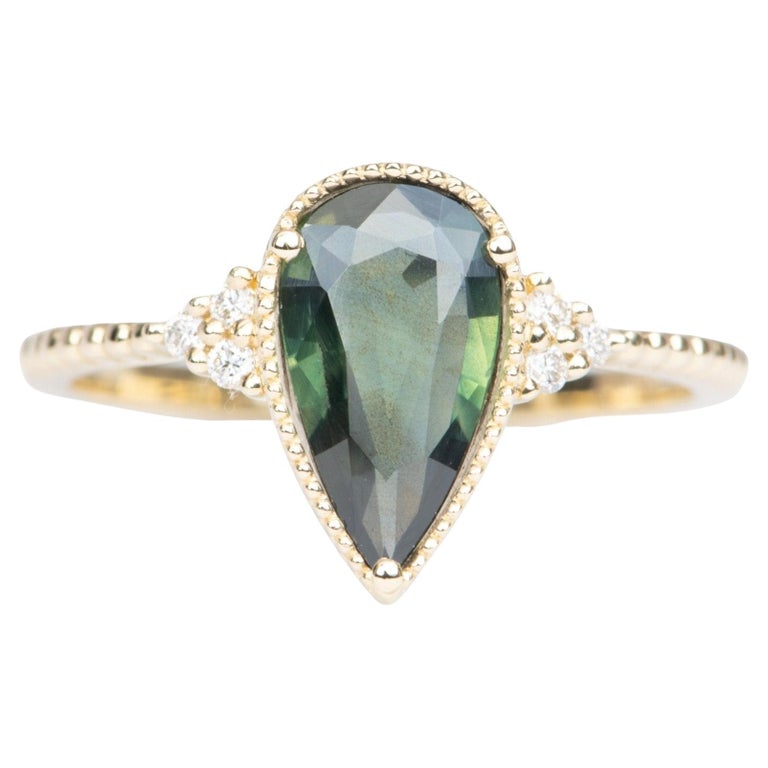 1.74ct Nigerian Sapphire with Trio Diamond Sides 14k Gold Engagement ...