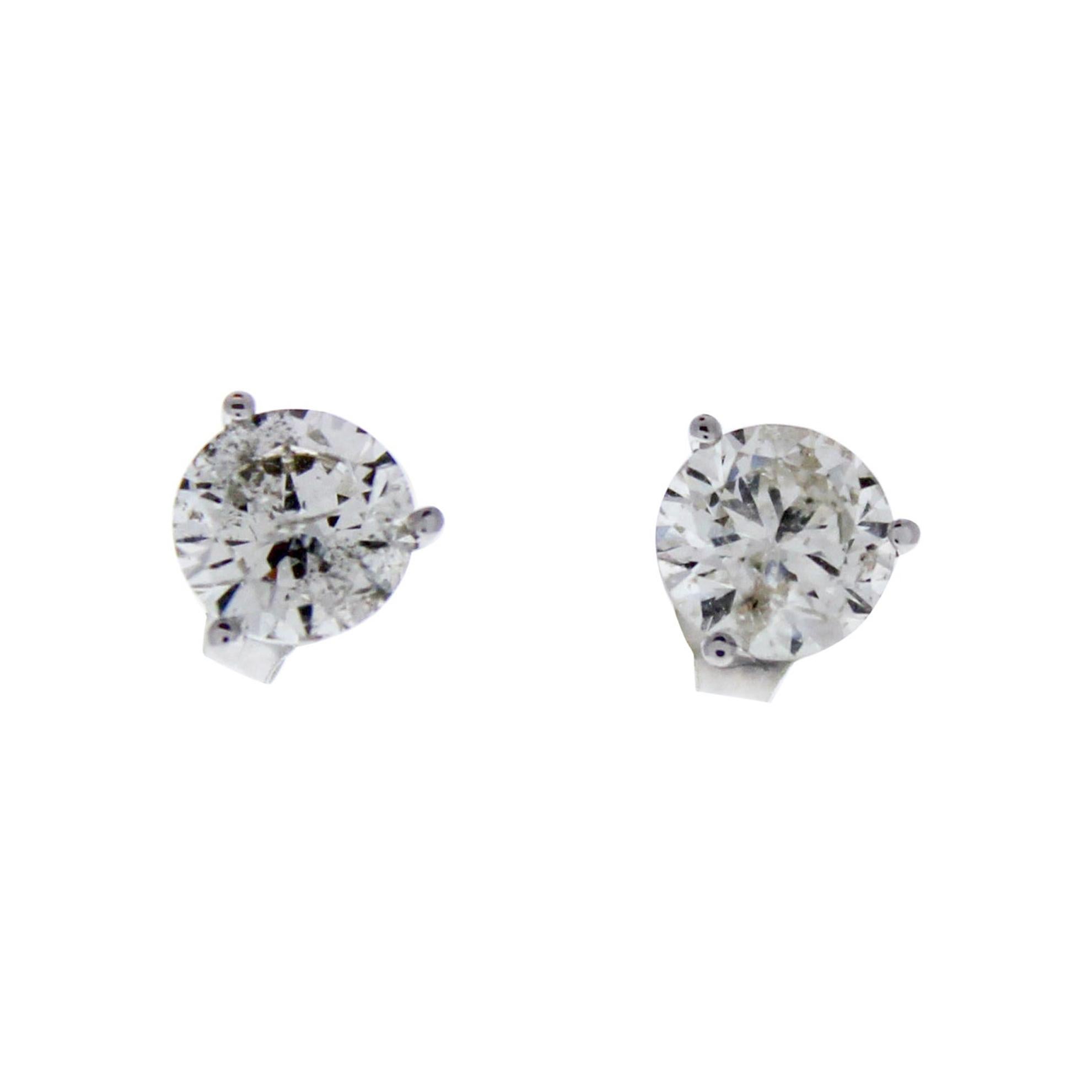 1.75 Carat Round Pave Set Diamond 18 KT White Gold Ball Stud Earrings ...