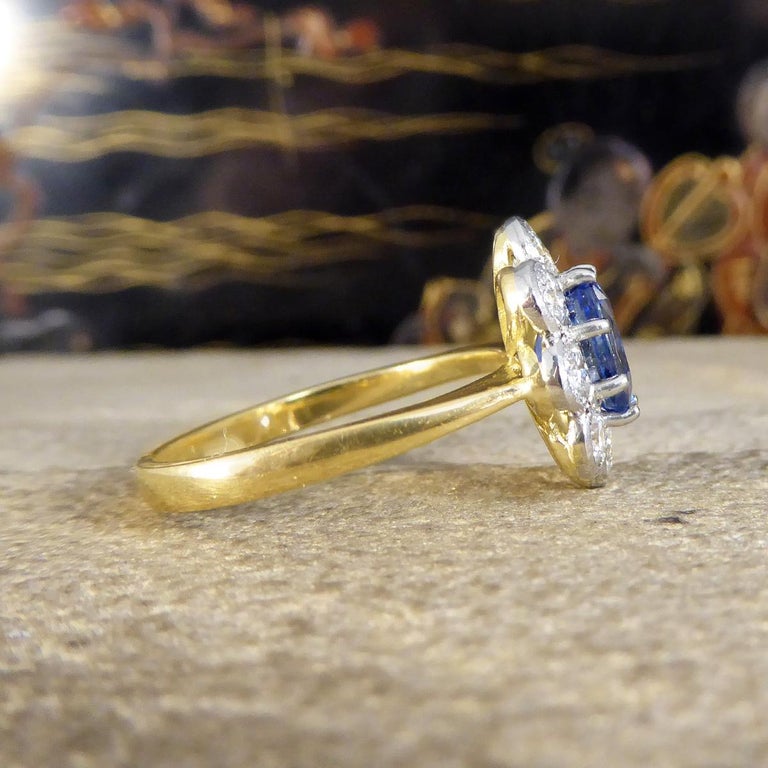 1.75ct Sapphire and 0.85ct Total Diamond Cluster Ring in 18ct Gold For ...