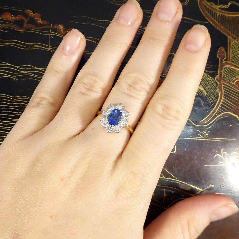1.75ct Sapphire and 0.85ct Total Diamond Cluster Ring in 18ct Gold For ...