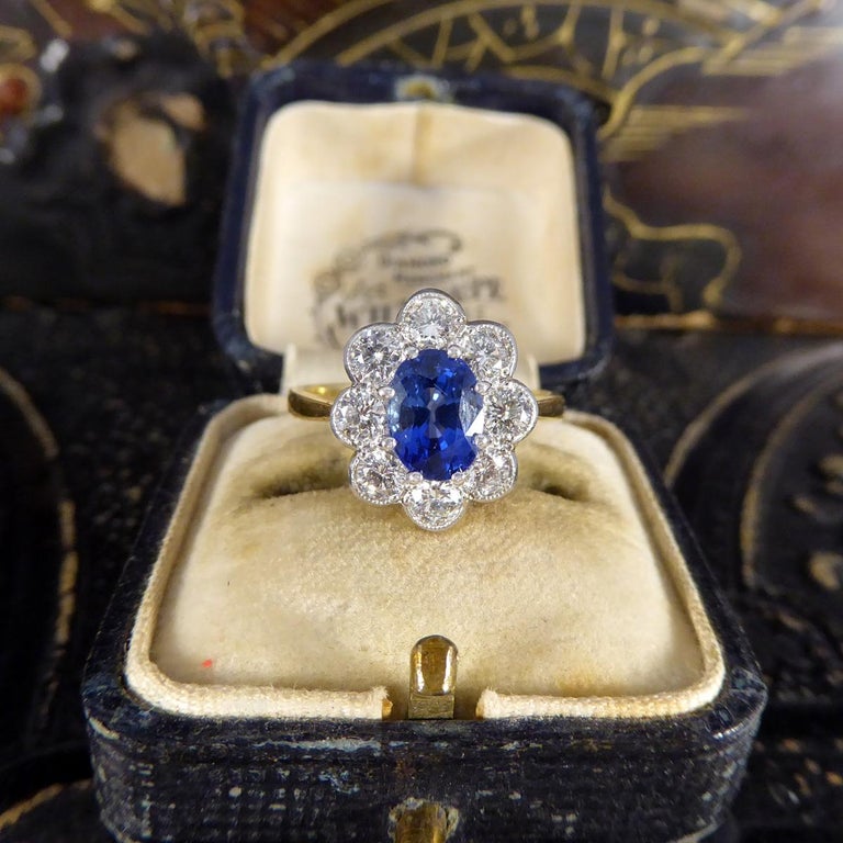 1.75ct Sapphire and 0.85ct Total Diamond Cluster Ring in 18ct Gold For ...
