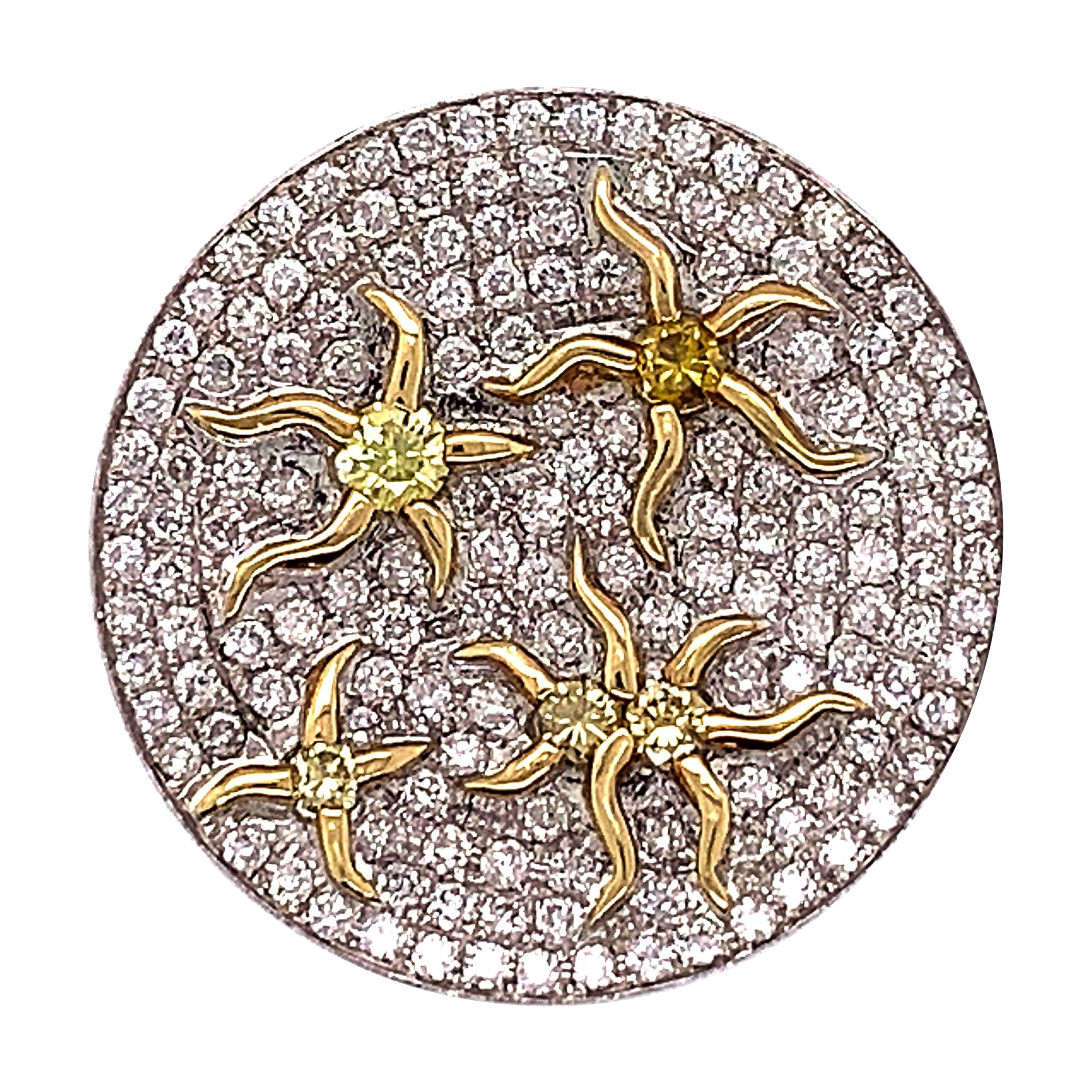 Yellow and White Diamond Star Platinum Ring at 1stDibs